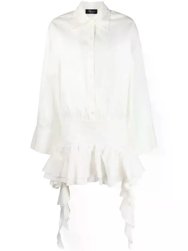 Blumarine Cotton Blend Ruffled Shirtdress - White