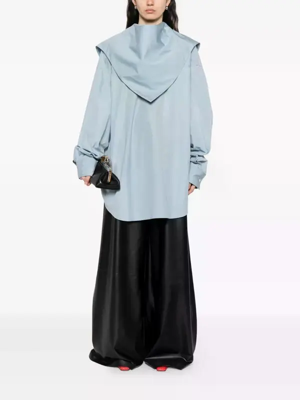AMI Paris High Neck Shirt With Draped Detail - Blue