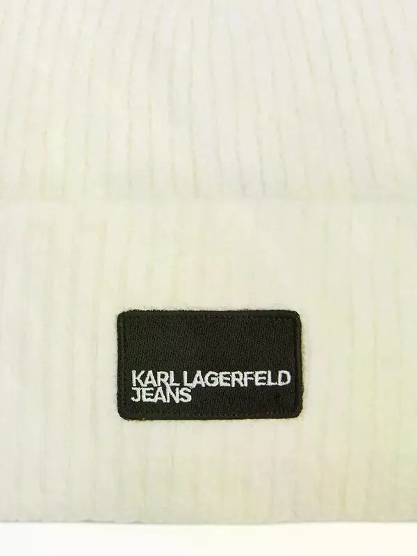 Karl Lagerfeld Logo Patch Ribbed Beanie