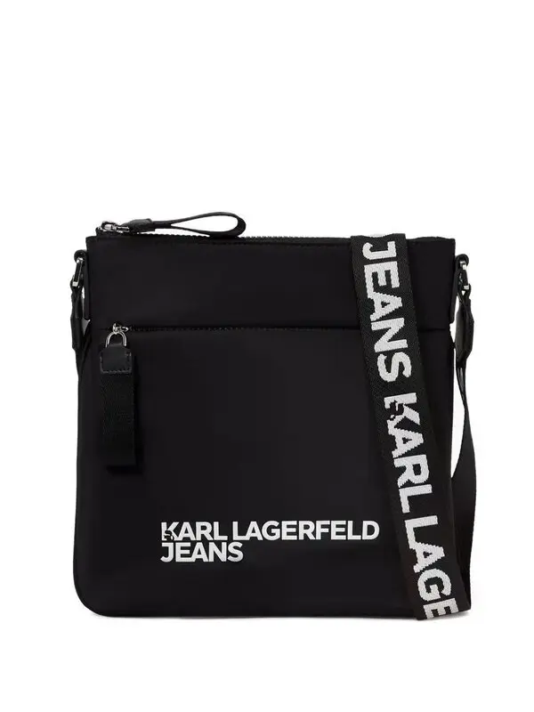 Karl Lagerfeld Logo Appliqué Flat Messenger Bag - Black