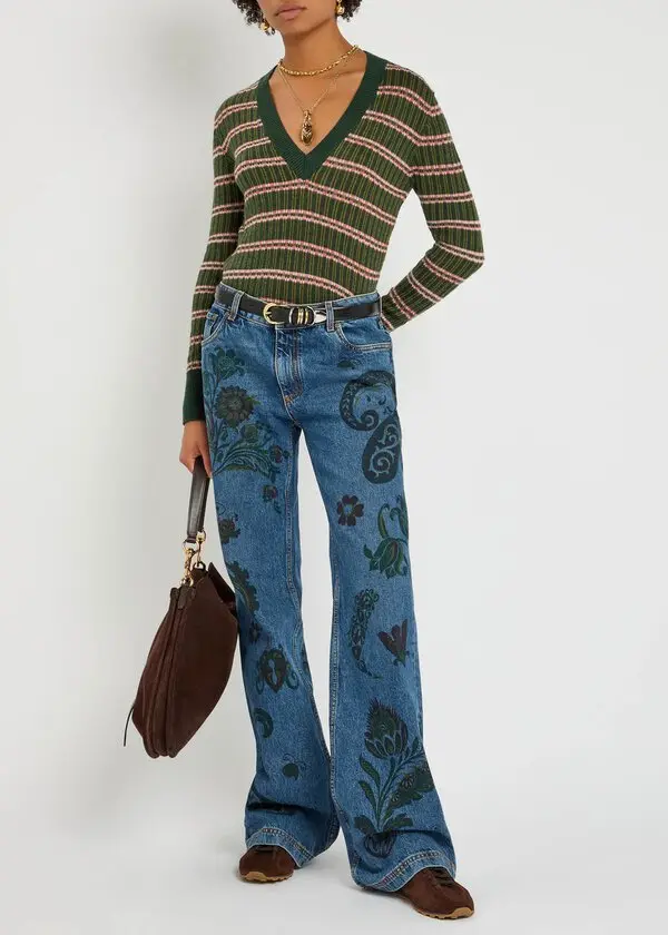 Etro Striped Knit Designer V-neck Jumper Uk8 / S