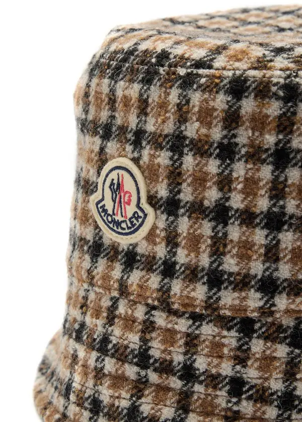 Moncler Reversible Houndstooth Wool-blend Bucket Hat - Brown