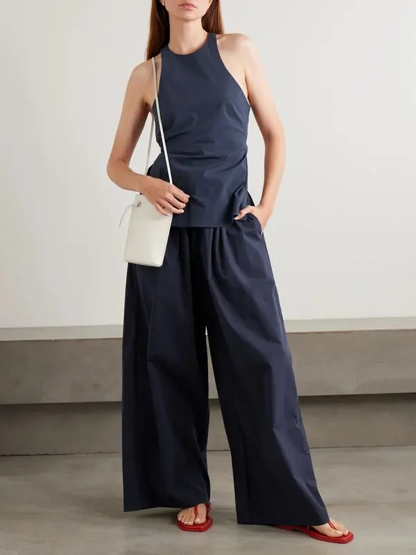 ST. AGNI Cotton-blend Poplin Wide-leg Pants