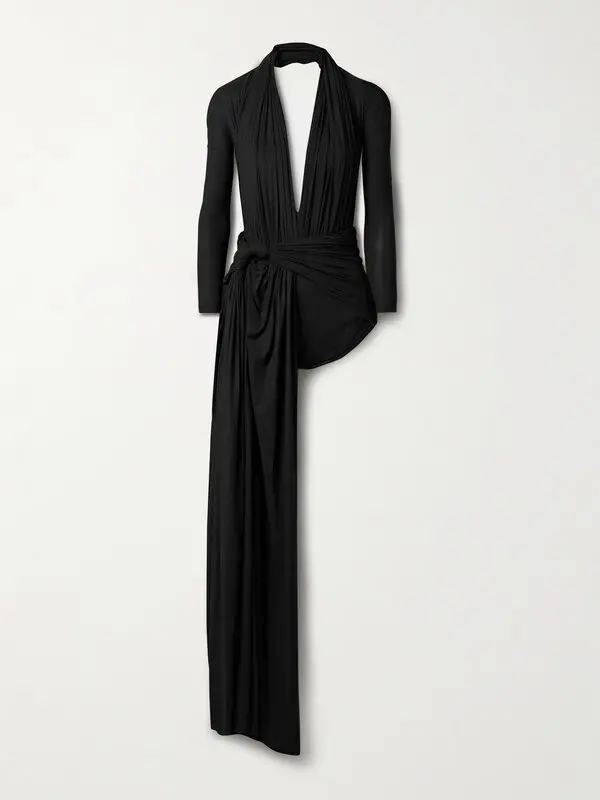 Balenciaga Draped Ruched Stretch-jersey Maxi Dress - Black