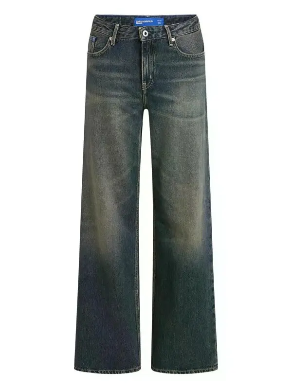 Karl Lagerfeld Logo Patch Wide Leg Jeans - Blue