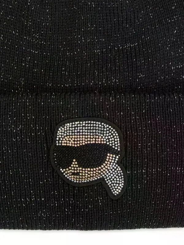 Karl Lagerfeld Rhinestone Embellished Lurex Beanie