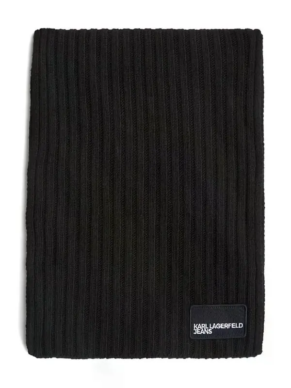 Karl Lagerfeld Ribbed Logo-patch Scarf - Black
