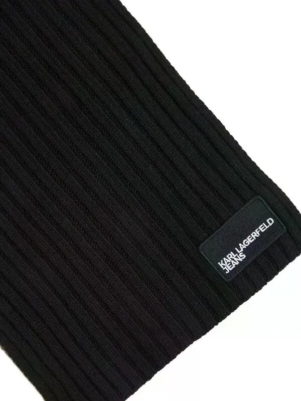 Karl Lagerfeld Ribbed Logo-patch Scarf - Black