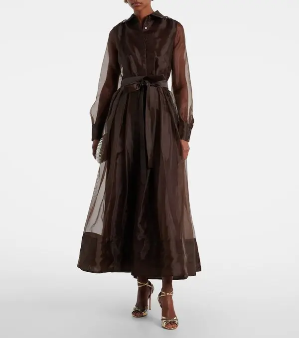 Simkhai Montgomery Organza Shirt Dress - Brown