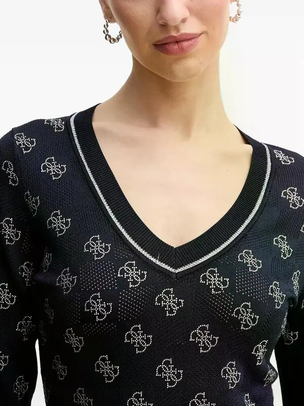 Guess 4g Logo Pattern V-neck Sweatshirt
