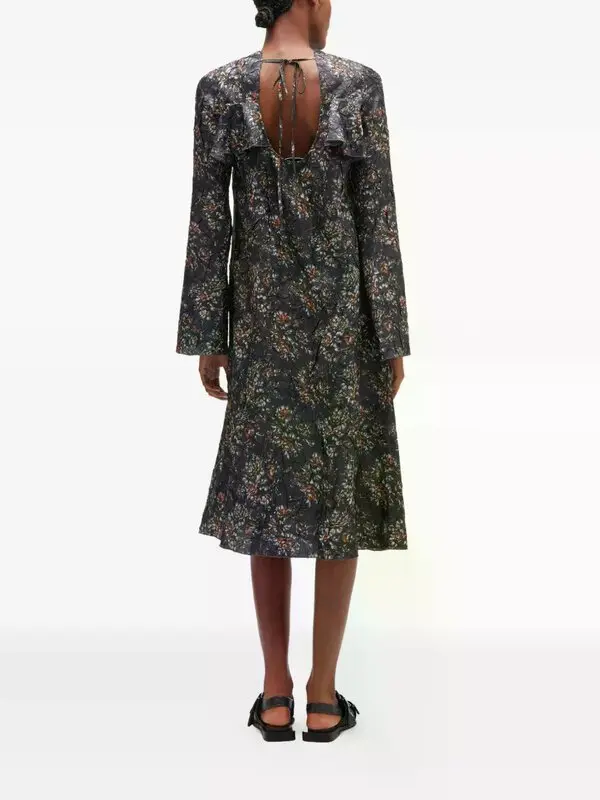 GANNI Floral Print Ruffled Dress - Blue