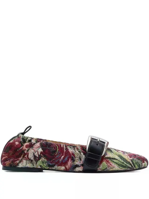 GANNI Tapestry Weave Buckled Ballet Flats - Multicolour