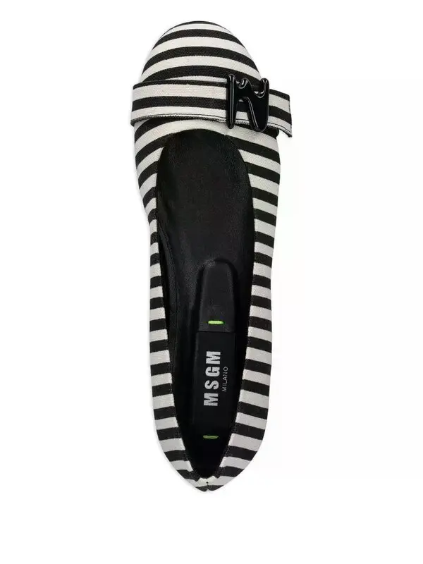 MSGM Striped Fabric Flats With Logo Plaque