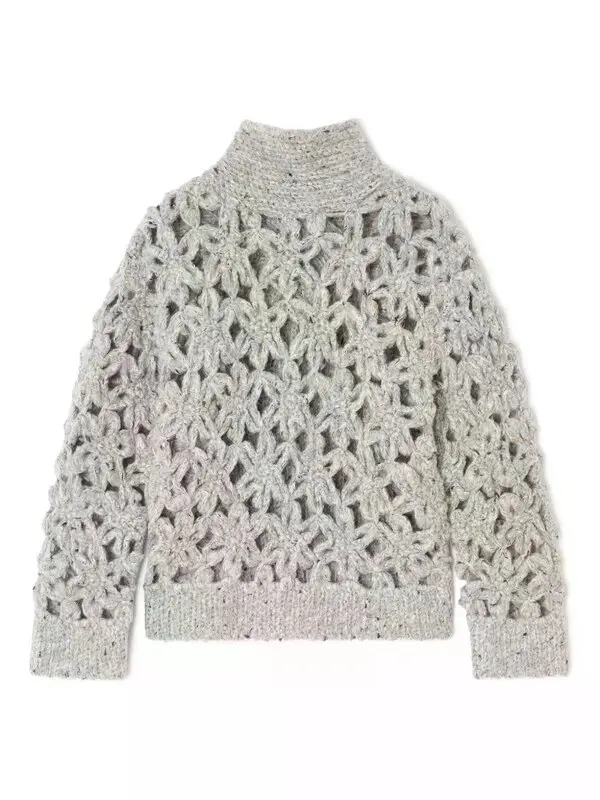GANNI Alpaca Flower Crochet High Neck Sweater