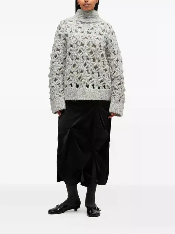 GANNI Alpaca Flower Crochet High Neck Sweater