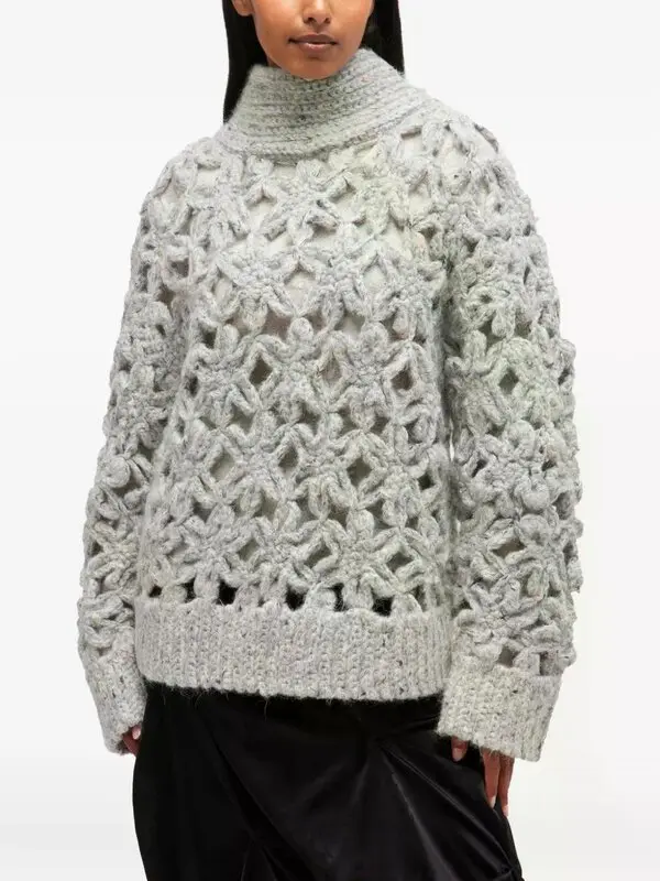 GANNI Alpaca Flower Crochet High Neck Sweater