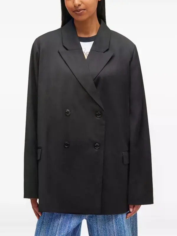 GANNI Calendered Double-breasted Blazer - Grey