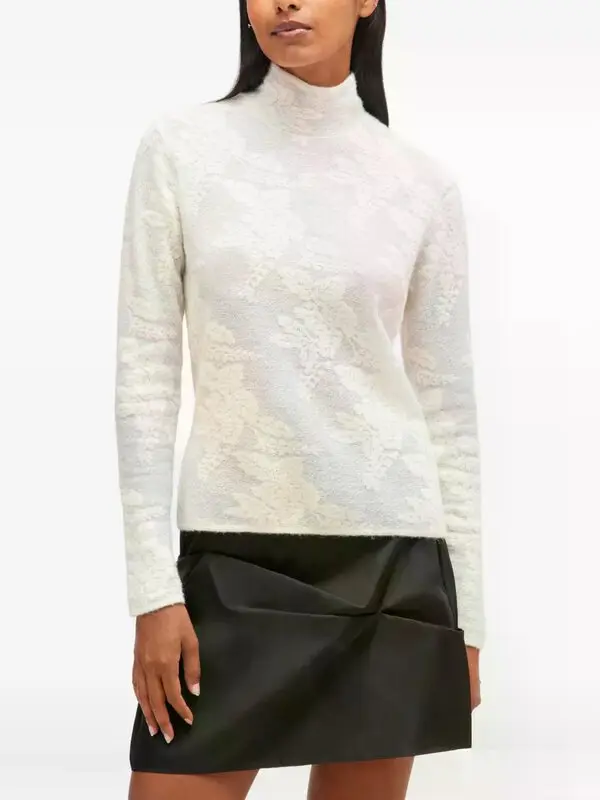 GANNI Flower Jacquard Mock Neck Top - White
