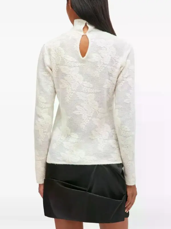 GANNI Flower Jacquard Mock Neck Top - White