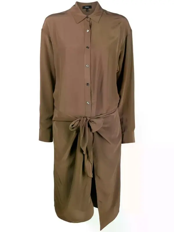 Theory Sarong Draped Shirtdress - Brown