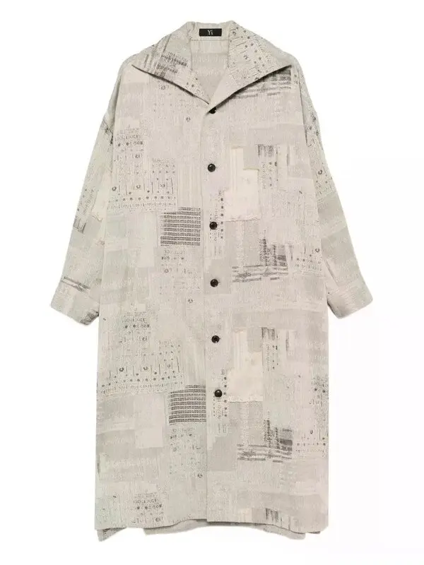 Y’s Printed Relaxed Fit Coat - Grey