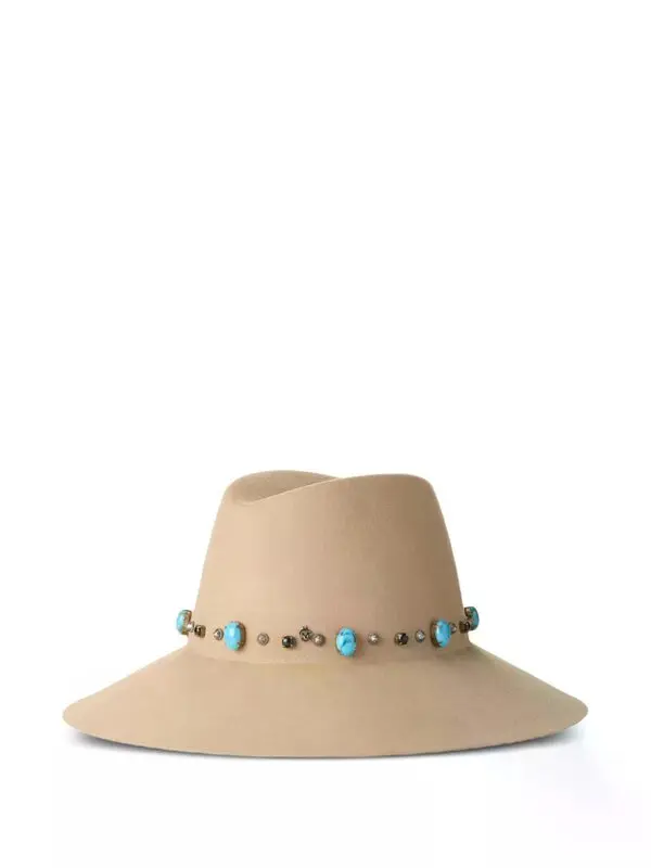 MAISON MICHEL Embellished Wide Brim Hat - Neutrals
