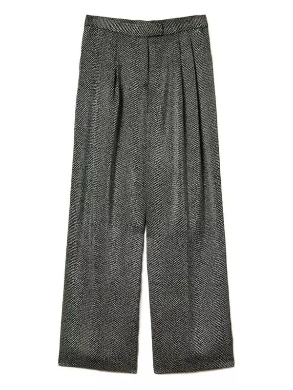 TWINSET Herringbone Pattern Palazzo Trousers - Grey