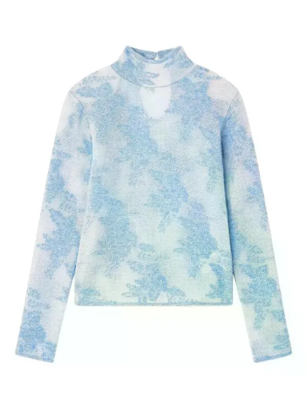GANNI Floral Jacquard Mock Neck Sweater - Blue
