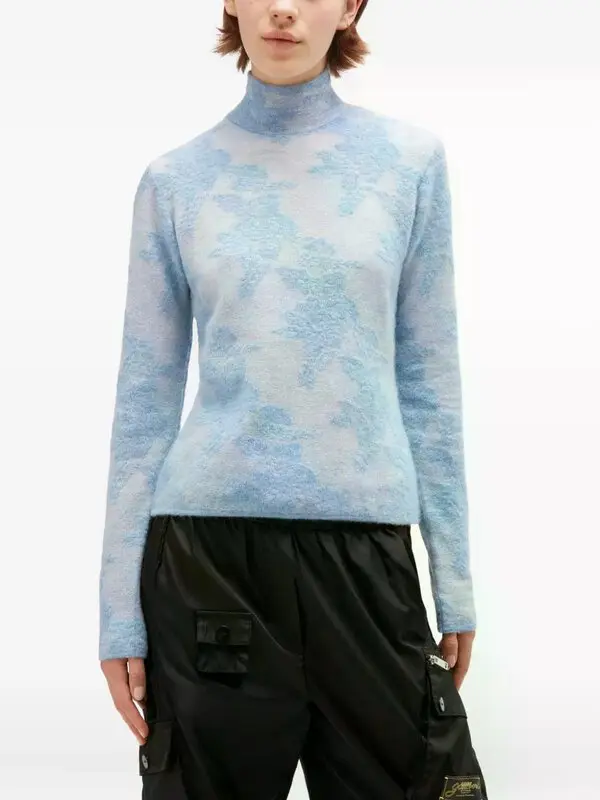 GANNI Floral Jacquard Mock Neck Sweater - Blue