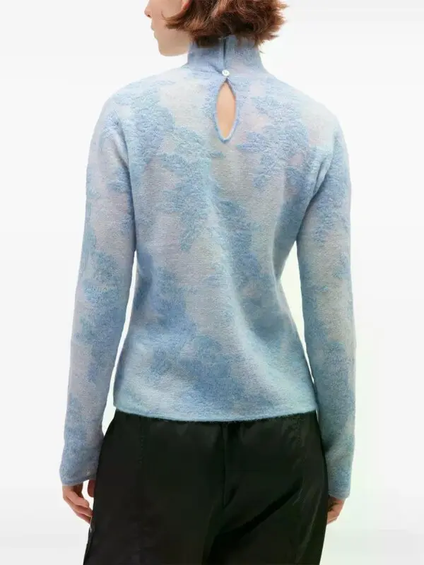 GANNI Floral Jacquard Mock Neck Sweater - Blue