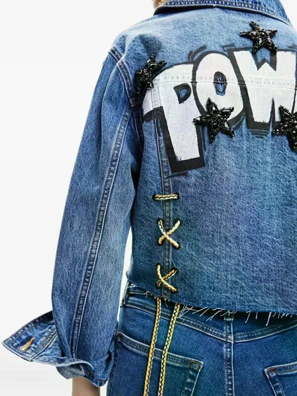 Desigual Power Star Embellished Lace-up Denim Jacket
