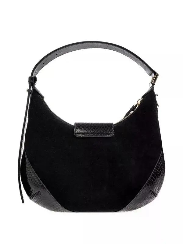 JIMMY CHOO Suede Shoulder Bag With Snakeskin Embossed Accents - Black