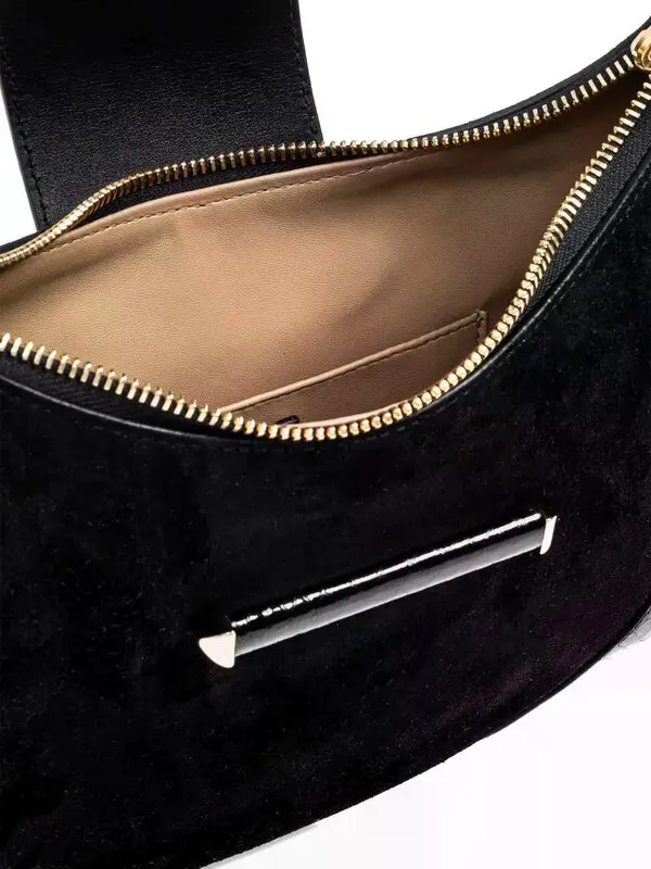 JIMMY CHOO Suede Shoulder Bag With Snakeskin Embossed Accents - Black