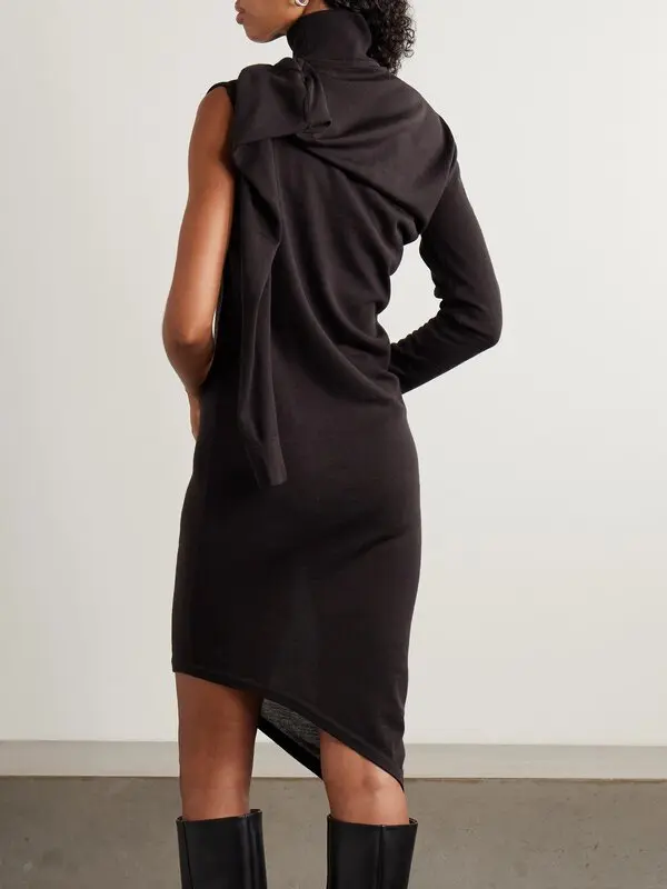 COURREGES Asymmetric Embroidered Merino Wool Midi Dress