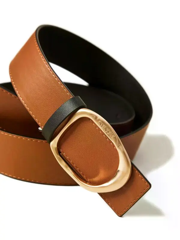 TWINSET Leather Reversible Belt With Gold-tone Buckle