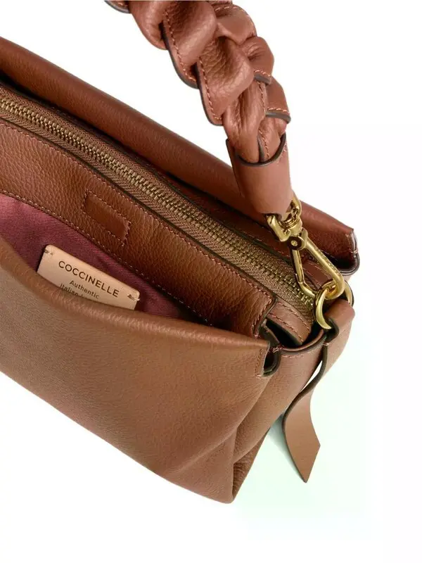 COCCINELLE Small Boheme Leather Tote Bag With Braided Handle - Brown