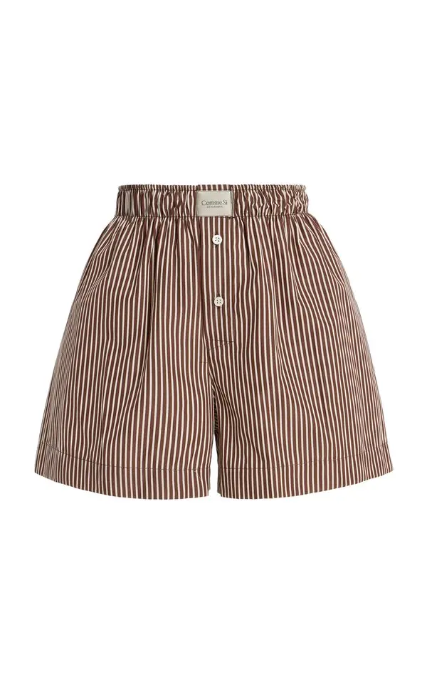 Comme Si Striped Cotton-poplin Boxer Shorts - Brown