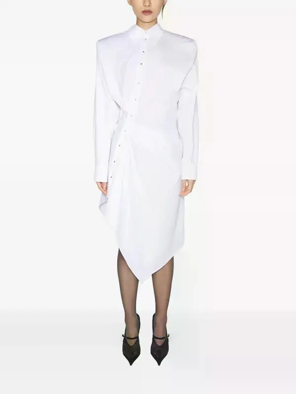 MUGLER Padded Shoulder Asymmetrical Shirt Dress