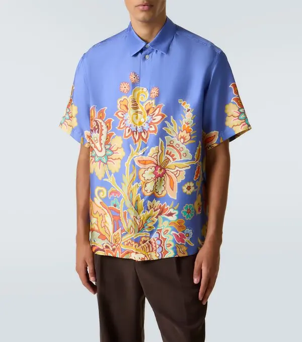 Etro Floral Silk Bowling Shirt - Blue