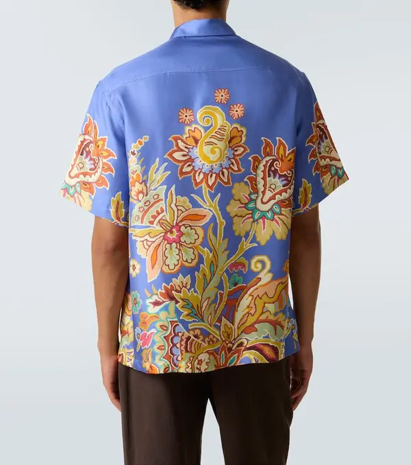 Etro Floral Silk Bowling Shirt - Blue