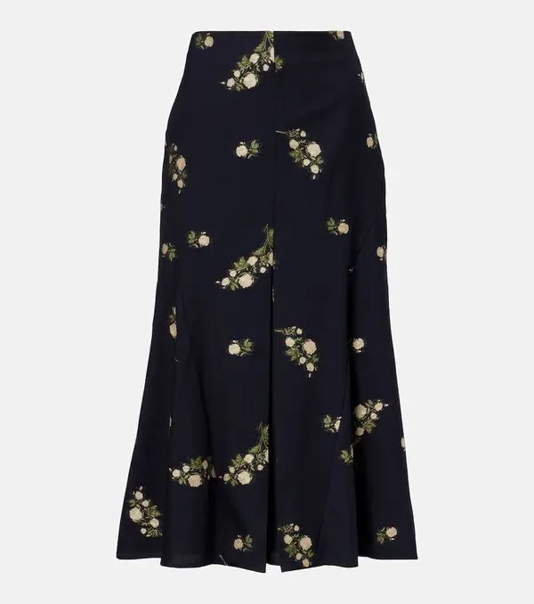 Erdem Floral Jacquard Midi Skirt - Blue