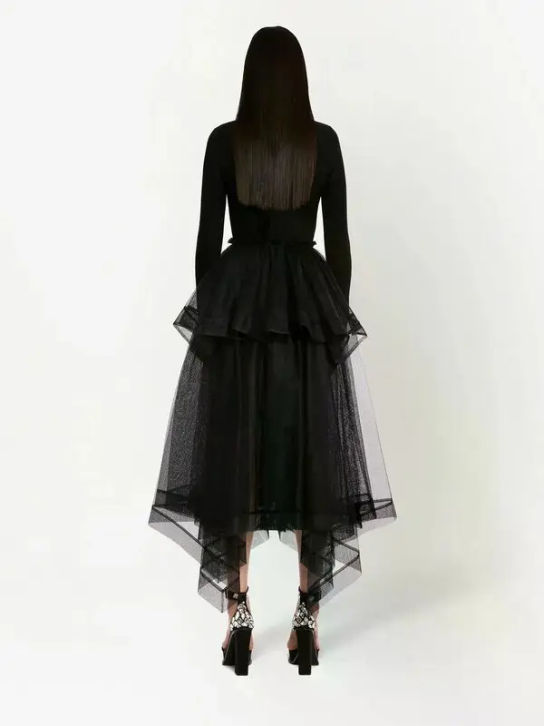 Alexander McQueen Asymmetric Tiered Tulle Skirt - Black