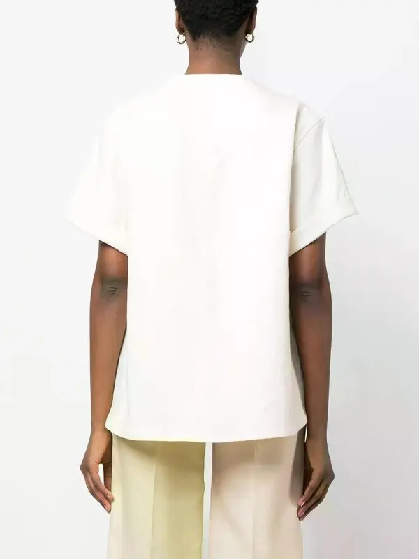 JIL SANDER V-neck Short Sleeve Linen-blend Blouse - Neutrals