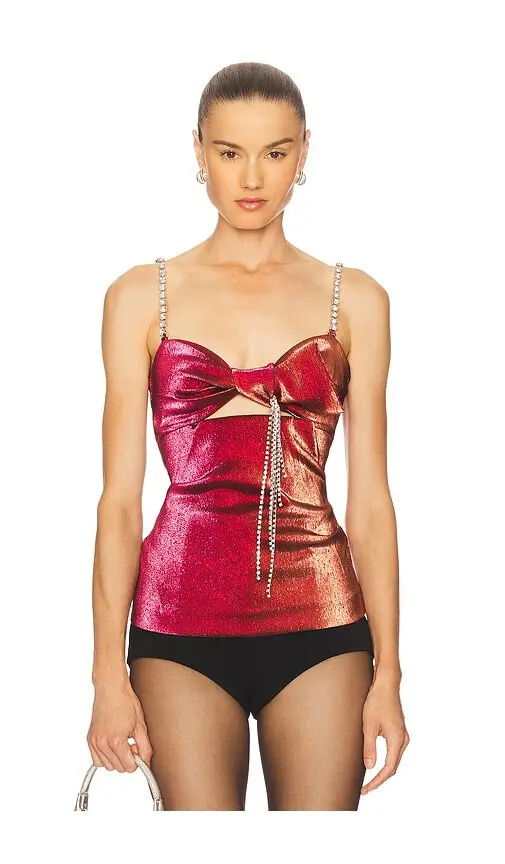 AREA Crystal Embellished Cutout Top - Fuchsia