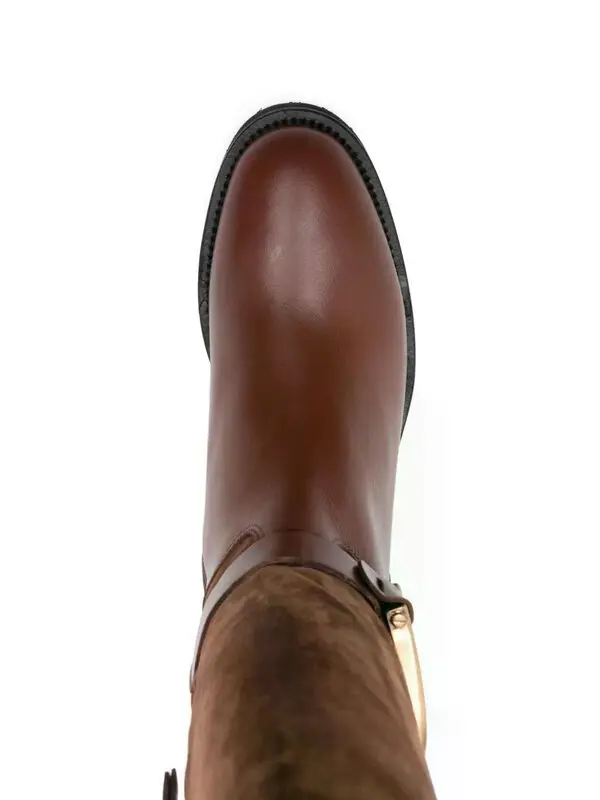 Roberto Festa Knee-high Leather And Suede Boots With Gold-tone Buckle Detail - Brown