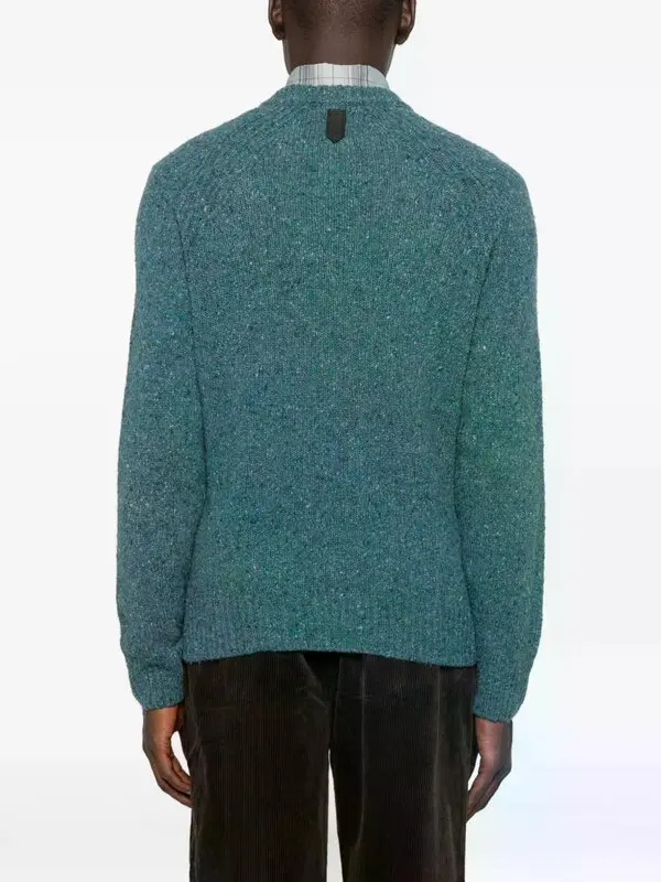 Canali Speckled Crew Neck Sweater - Blue
