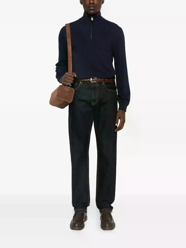 Canali Half-zip Speckled Fine Knit Sweater - Blue