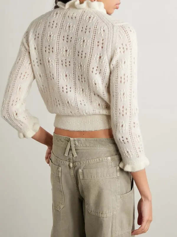 DÔEN Claudie Ruffled Pointelle-knit Alpaca-blend Cardigan - Neutrals
