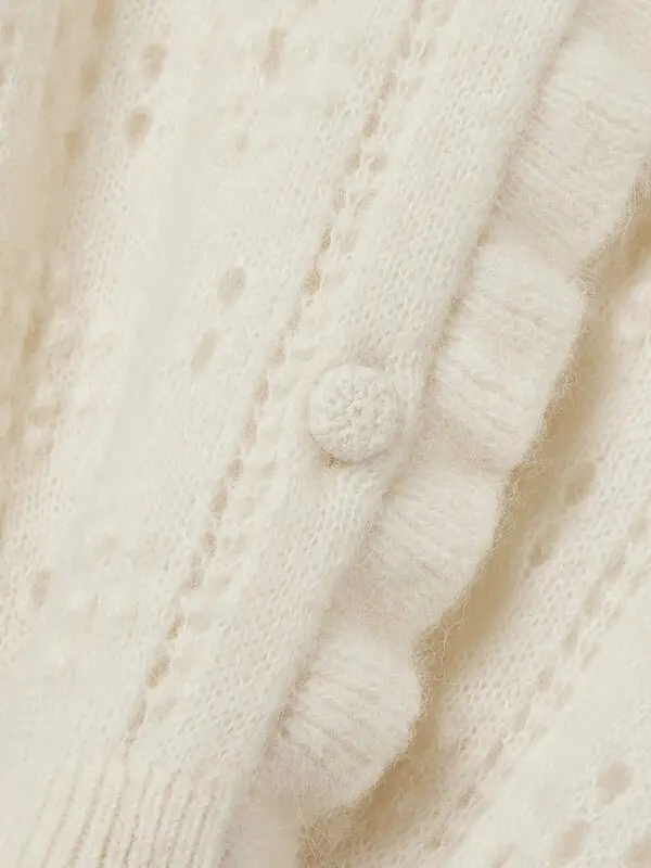 DÔEN Claudie Ruffled Pointelle-knit Alpaca-blend Cardigan - Neutrals