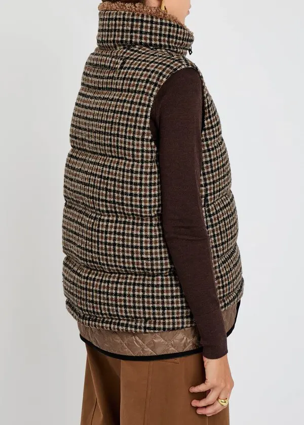 Moncler Houndstooth Quilted Wool-blend Gilet - Grey